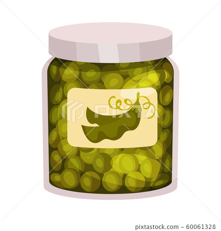Jarred Green Peas with Label on Glass Bottle - Stock Illustration ...
