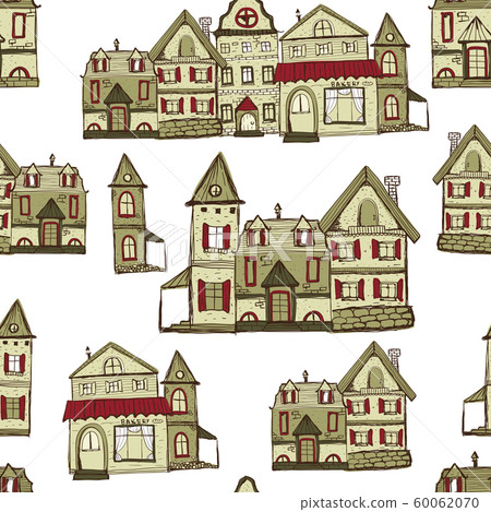 Vector Seamless Pattern with old houses - Stock Illustration [60062070 ...