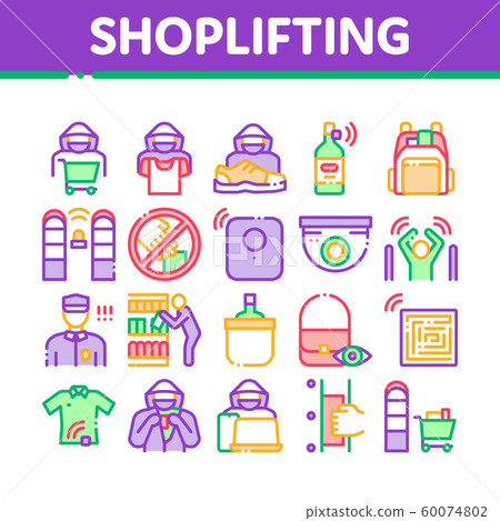 Shoplifting Collection Elements Icons Set Vector - Stock Illustration ...
