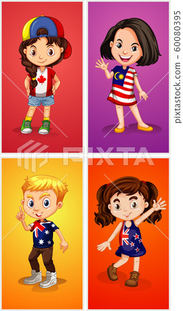 Four kids from different places - Stock Illustration [60080395] - PIXTA