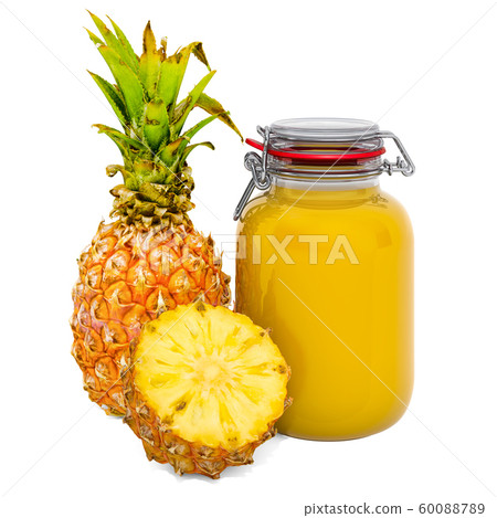 Jar of Pineapple Jam with pineapple, 3D rendering - Stock Illustration ...
