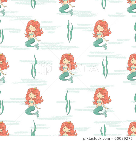 Beautiful little Mermaids seamless pattern. - Stock Illustration ...
