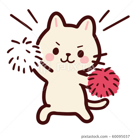 Cat character cheering with red and white pompoms - Stock Illustration ...