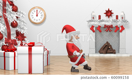 Santa Claus Pushing Gift. Merry Christmas and - Stock Illustration ...