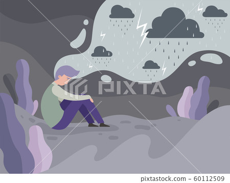 Depressed people. Loneliness alone in the city... - Stock Illustration ...