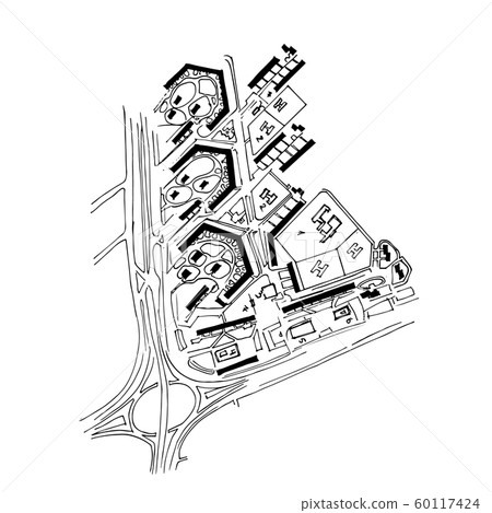 Street city hand drawn map - Stock Illustration [60117424] - PIXTA