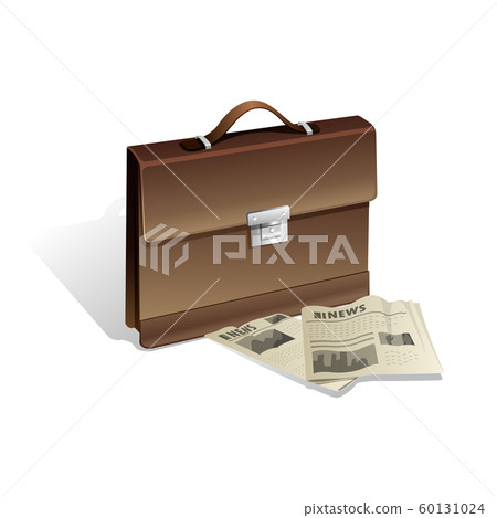 Brown man briefcase and newspaper on white - Stock Illustration ...