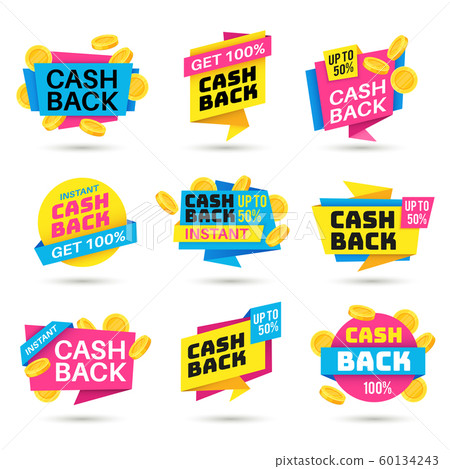 Cashback labels. Cash back banners, return... - Stock Illustration ...