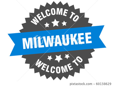 Milwaukee sign. welcome to Milwaukee blue sticker - Stock Illustration ...