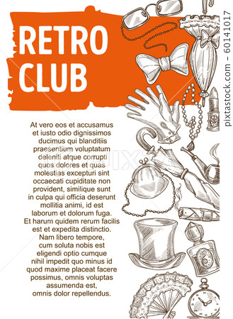Retro club sketch poster, vintage accessories... - Stock Illustration ...