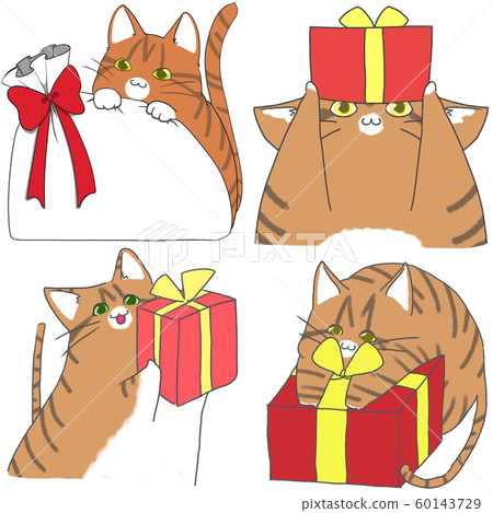 Cat and present (tea tabby cat) - Stock Illustration [60143729] - PIXTA
