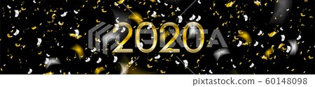 2020 golden New Year abstract banner with confetti - Stock Illustration ...