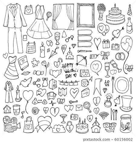 Set of wedding Drawing illustration Hand drawn - Stock Illustration ...