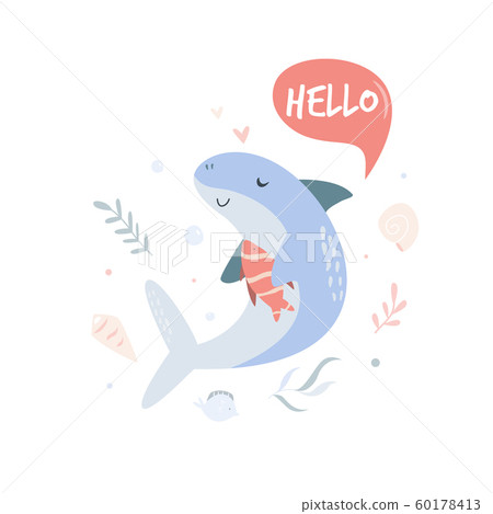 Cute shark design. Poster with adorable character - Stock Illustration ...