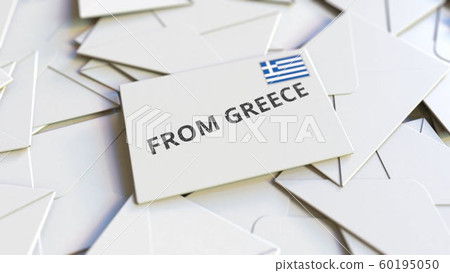 Envelope with From Greece text on pile of other... - Stock Illustration ...
