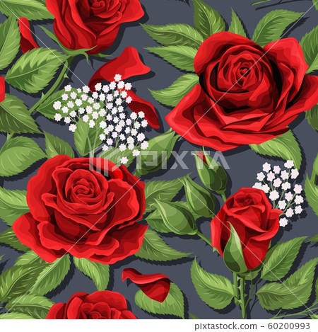 Red rose flower garden texture. Vector floral... - Stock Illustration ...