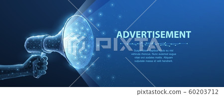 Bullhorn. Abstract 3d megaphone on blue... - Stock Illustration ...