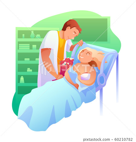 Woman after giving birth flat vector illustration - Stock Illustration ...