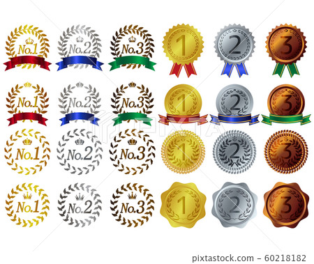 Crown Ribon Medal Gold Silver Bronze Set - Stock Illustration [60218182 ...