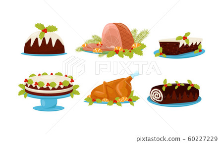 Christmas Festive Dishes and Desserts Set,... - Stock Illustration ...