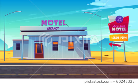 Roadside motel on dessert highway cartoon - Stock Illustration ...