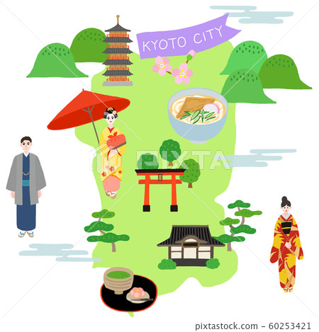 Kyoto City Map Sightseeing Illustration Map - Stock Illustration ...