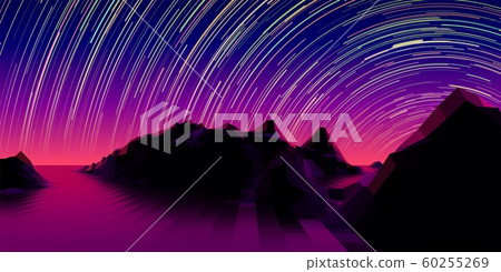 Mountain landscape with 80s styled synth wave... - Stock Illustration ...