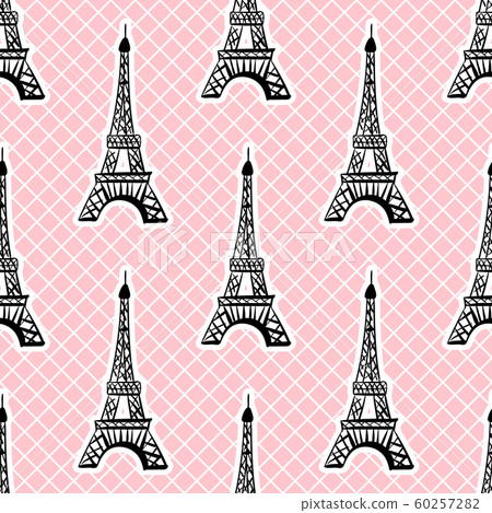 Eiffel tower seamless pattern in white pink grid - Stock Illustration ...