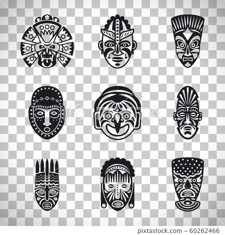 Tribal mask icons on transparent background - Stock Illustration ...
