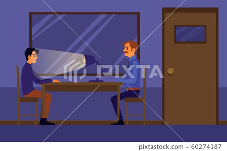Interrogation in police station, flat vector... - Stock Illustration ...