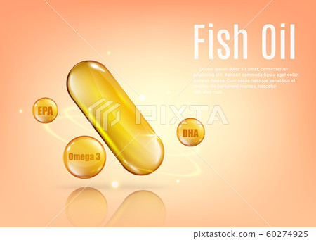 Fish oil vitamin capsule poster ad with text... - Stock Illustration ...