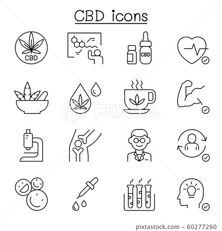 CBD, Cannabis, marijuana icon set in thin line - Stock Illustration ...