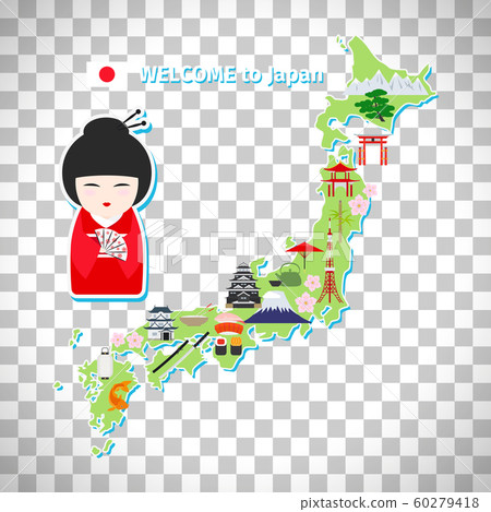 Japan travel map on transparent background - Stock Illustration ...