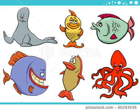 sea life animal species characters collection - Stock Illustration ...