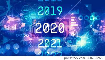 2020 New Year concept with technology light... - Stock Illustration ...