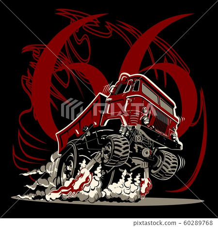 Muscle Trucks Cartoon Drawings Red Classic Big Truck Vector Hand