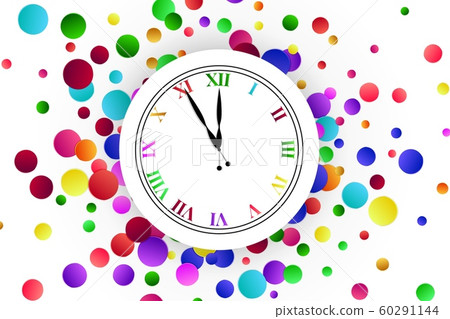Clock dial with colorful confetti on white... - Stock Illustration ...