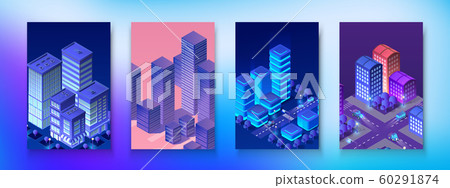 Isometric set neon night ultraviolet - Stock Illustration [60291874 ...