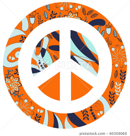 Floral and geometric shapes peace sign in vector. - Stock Illustration ...