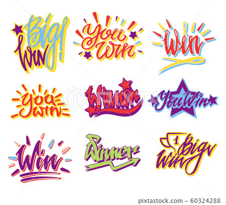 You win lettering text banners collection with... - Stock Illustration ...