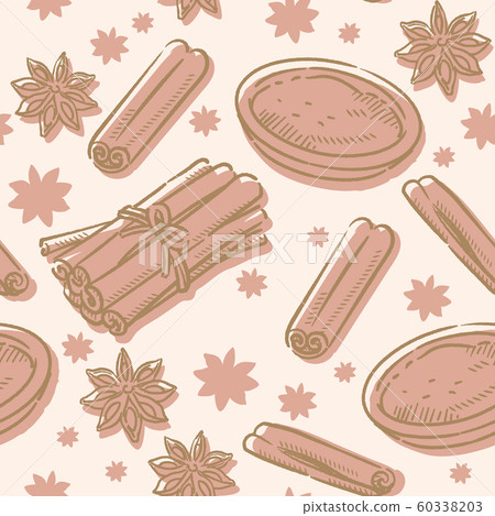 Seamless pattern of cinnamon and octagon (spices) - Stock Illustration ...