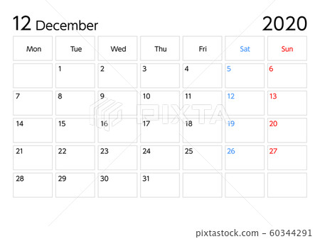 December 2020 calendar starts on Monday - Stock Illustration [60344291 ...