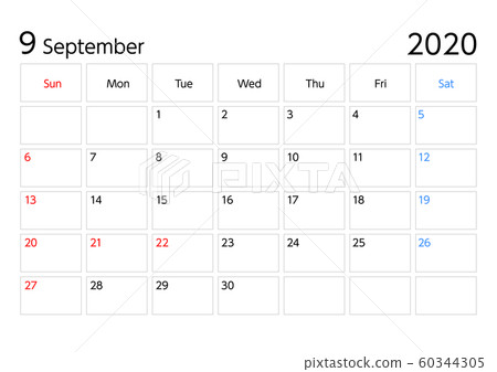 September 2020 calendar Sun starts A4 ratio... - Stock Illustration ...