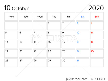 October 2020 calendar starts on Monday - Stock Illustration [60344311 ...