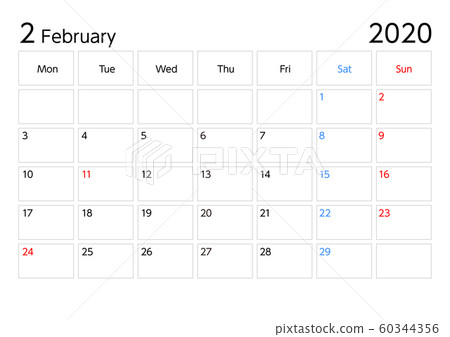February 2020 calendar starts on Monday - Stock Illustration [60344356 ...