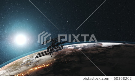 ISS rotate Earth atmosphere distant exploration-插圖素材 [60368202] - PIXTA圖庫