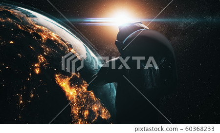 close up spaceman look at Earth stars twinkle - Stock Illustration ...