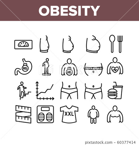 Obesity And Overweight Collection Icons Set Vector - Stock Illustration ...