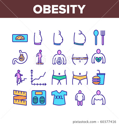 Obesity And Overweight Collection Icons Set Vector - Stock Illustration ...
