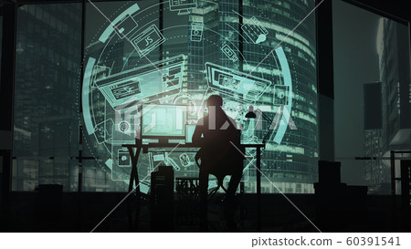 Web programmer works on the background of... - Stock Illustration ...